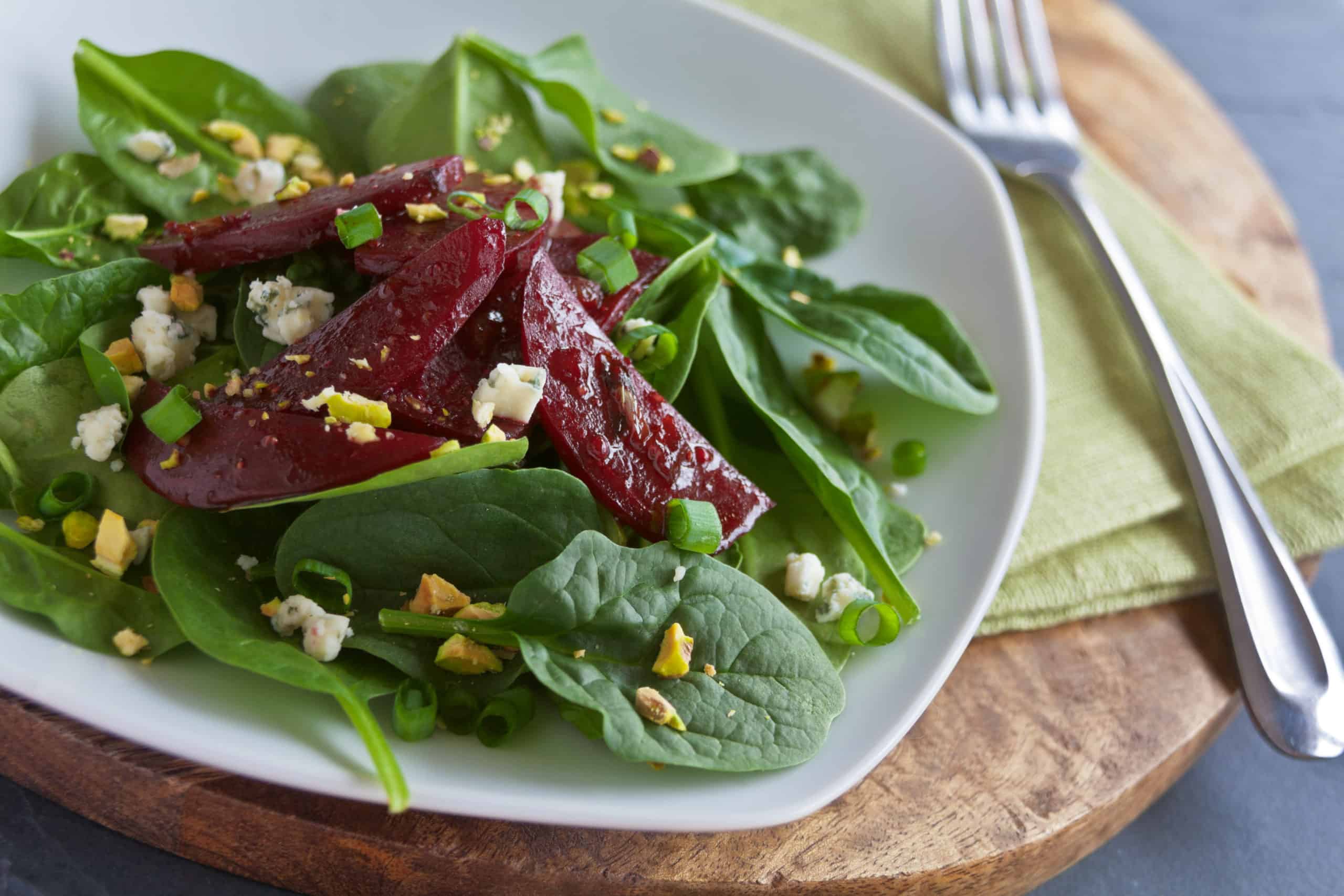 Warm Beet Salad with Pistachios and Gorgonzola - Guiding Stars